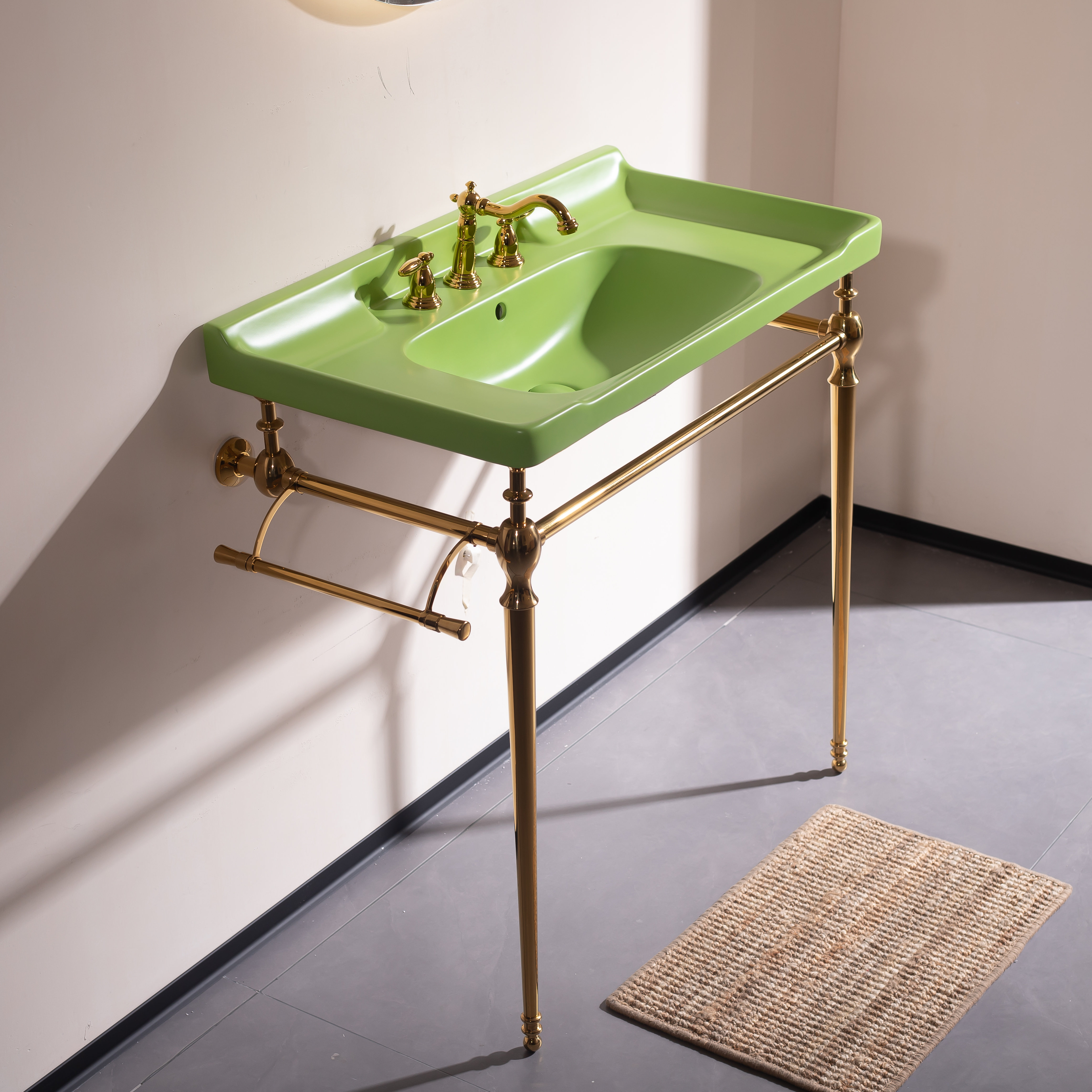 House of Hampton® 36" Bathroom Console Sink, Wall-mounted Grass Green Ceramic Vanity Basin With ...